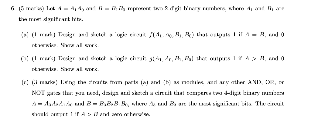 Solved 5 Marks Let Aa1a0 And Bb1b0 Represent Two 2 Digit 