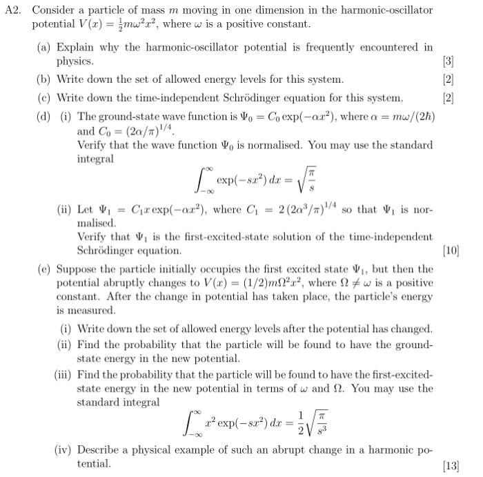 Solved A2. Consider a particle of mass m moving in one | Chegg.com