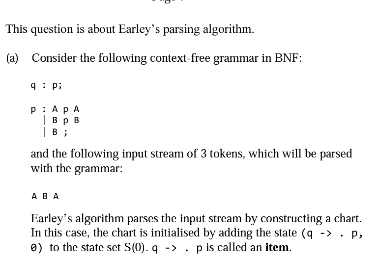 Solved his question is about Earley's parsing algorithm. a) | Chegg.com
