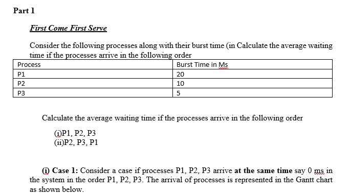 Solved Part 1 First Come First Serve Consider the following | Chegg.com