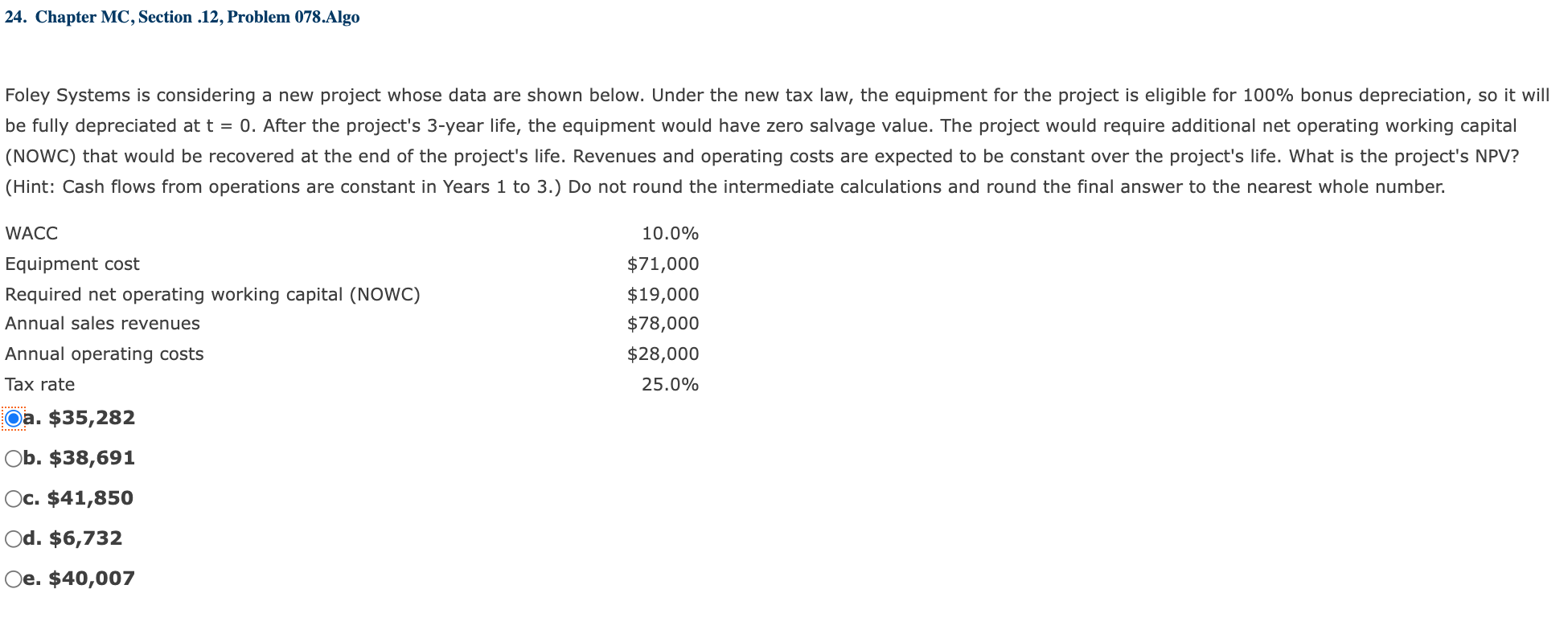 Solved 24. Chapter MC, Section 12, Problem 078.Algo Foley | Chegg.com