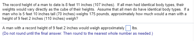 Solved The record height of a man to date is 8 feet 11 | Chegg.com