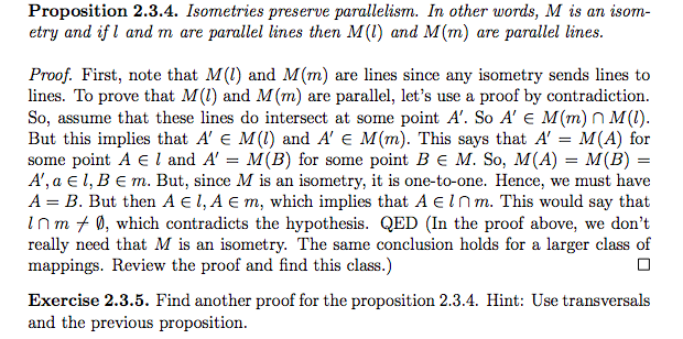 Solved Proposition 2.3.4. Isometries preserve parallelism. | Chegg.com