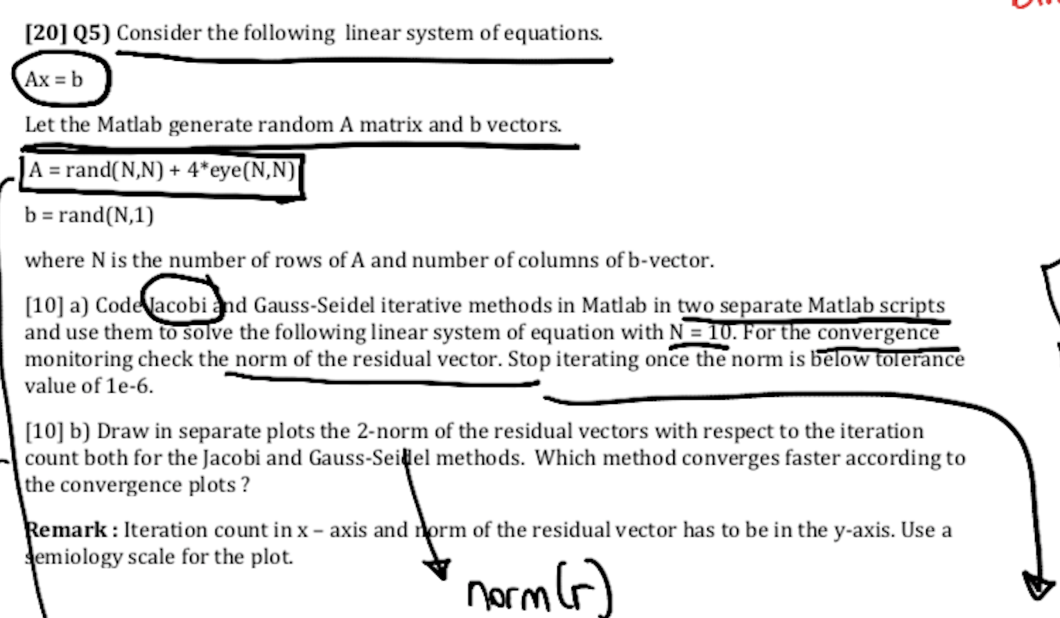 Solved U [20] Q5) Consider the following linear system of | Chegg.com