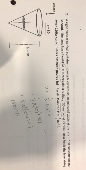 Solved A right circular conical container is being filled | Chegg.com