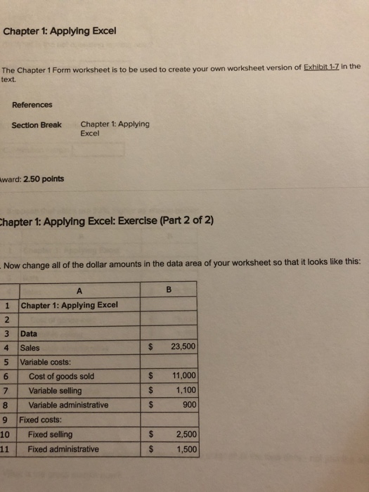 Solved Chapter 1: Applying Excel The Chapter 1 Form | Chegg.com