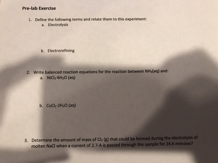 Solved Pre-lab Exercise 1. Define the following terms and | Chegg.com