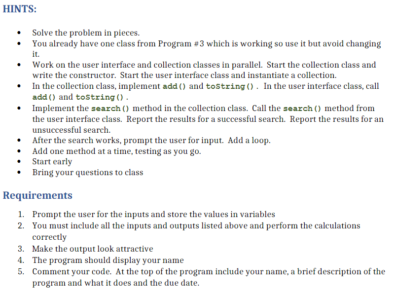 Solved Problem Description: Create a collection of objects. | Chegg.com