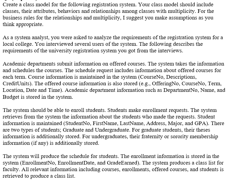 Solved Create a class model for the following registration | Chegg.com