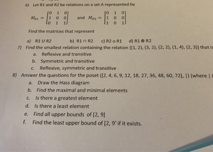 Solved Let R1 and R2 be relations on a set A represented by | Chegg.com