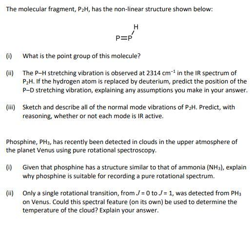 Solved The molecular fragment, P2H, has the non-linear | Chegg.com