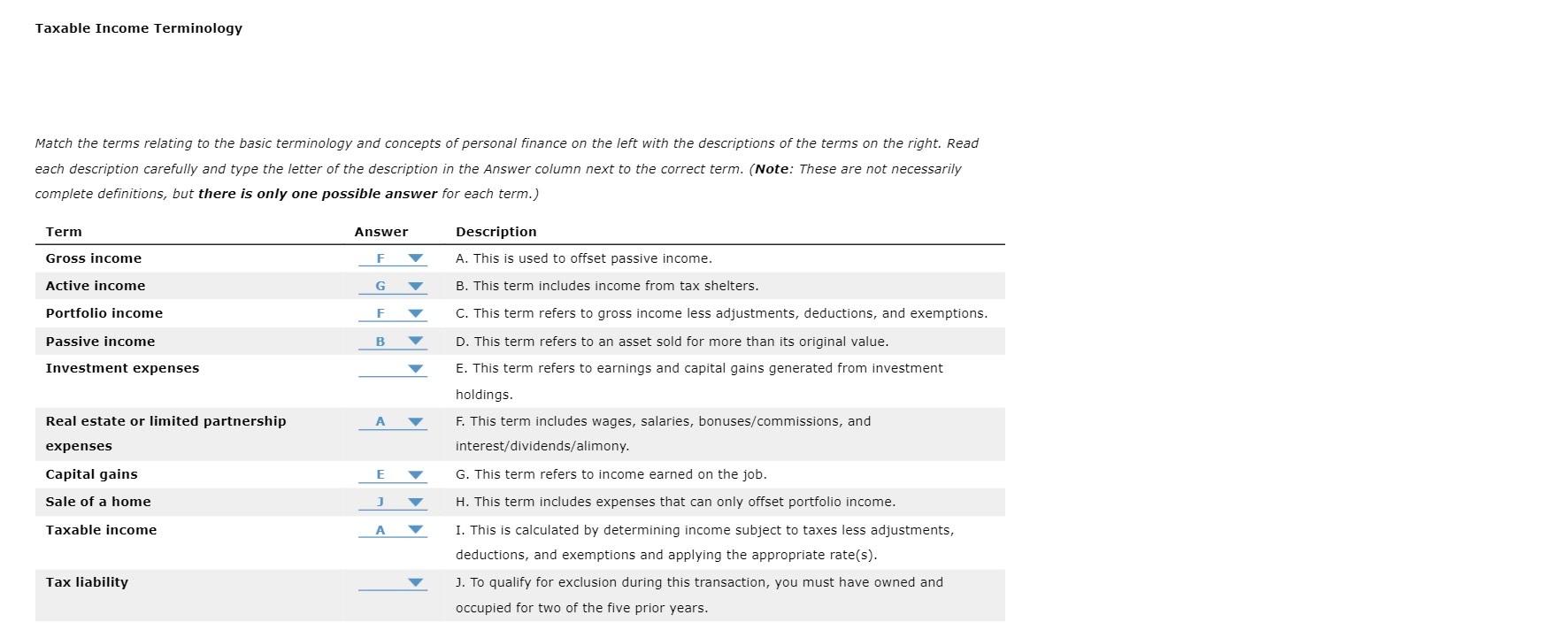 4. Vocabulary - Terminology for components of taxable | Chegg.com