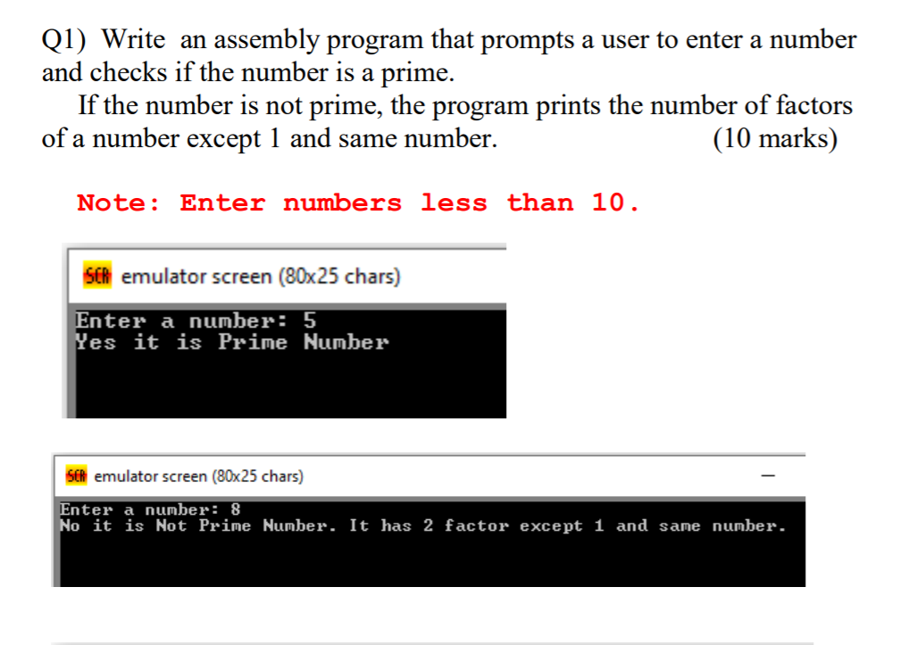 Solved Q1) Write an assembly program that prompts a user to | Chegg.com