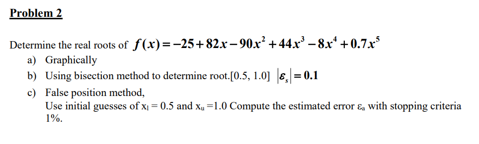 Solved Determine the real roots of | Chegg.com