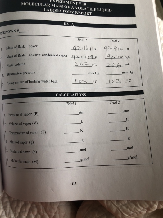 Solved EXPERIMENT MOLECULAR MASS OF A VOLATILE LIQUID | Chegg.com