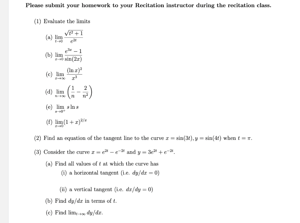 Solved Please submit your homework to your Recitation | Chegg.com