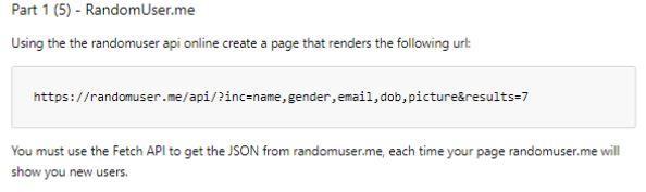 Part 1 (5) - RandomUser.me Using the the randomuser | Chegg.com