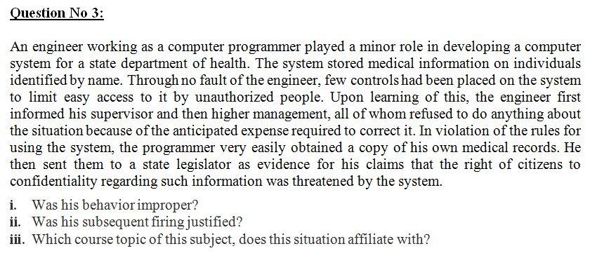 Solved Question No 3: An engineer working as a computer | Chegg.com