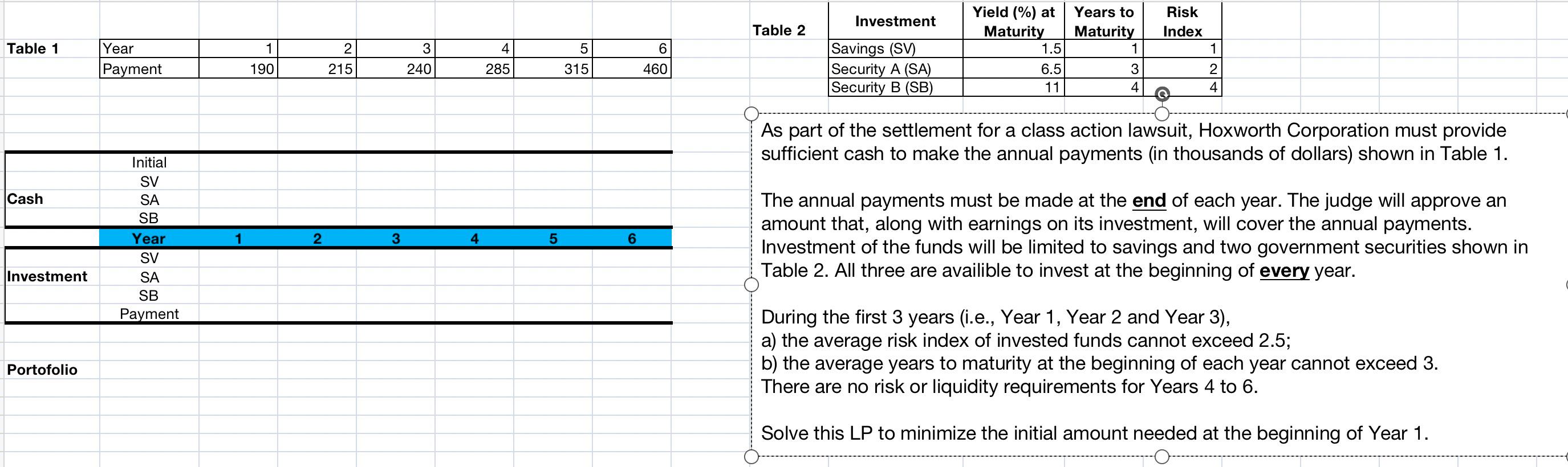 Solved Investment Risk Index Table 2 Years to Maturity 1 | Chegg.com