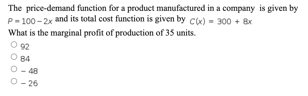 Solved The price-demand function for a product manufactured | Chegg.com