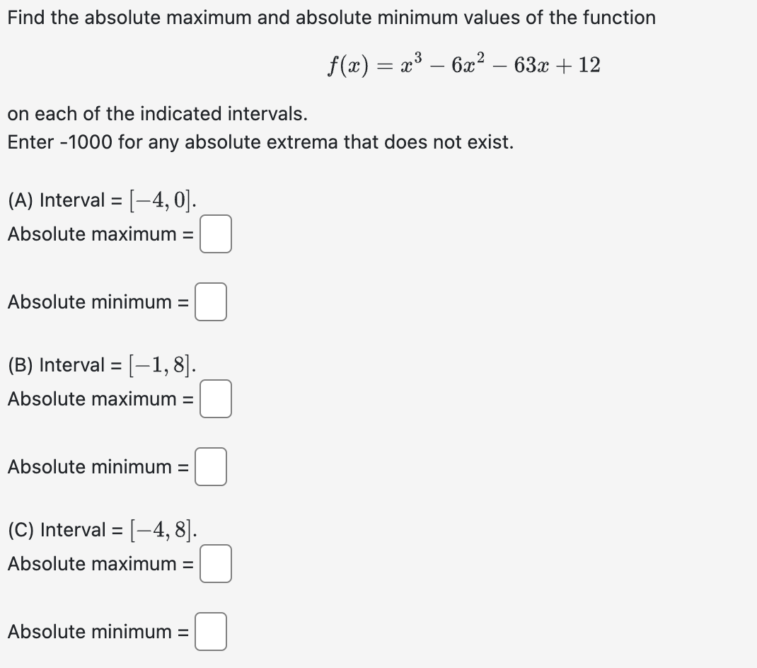Solved Find the absolute maximum and absolute minimum values | Chegg.com