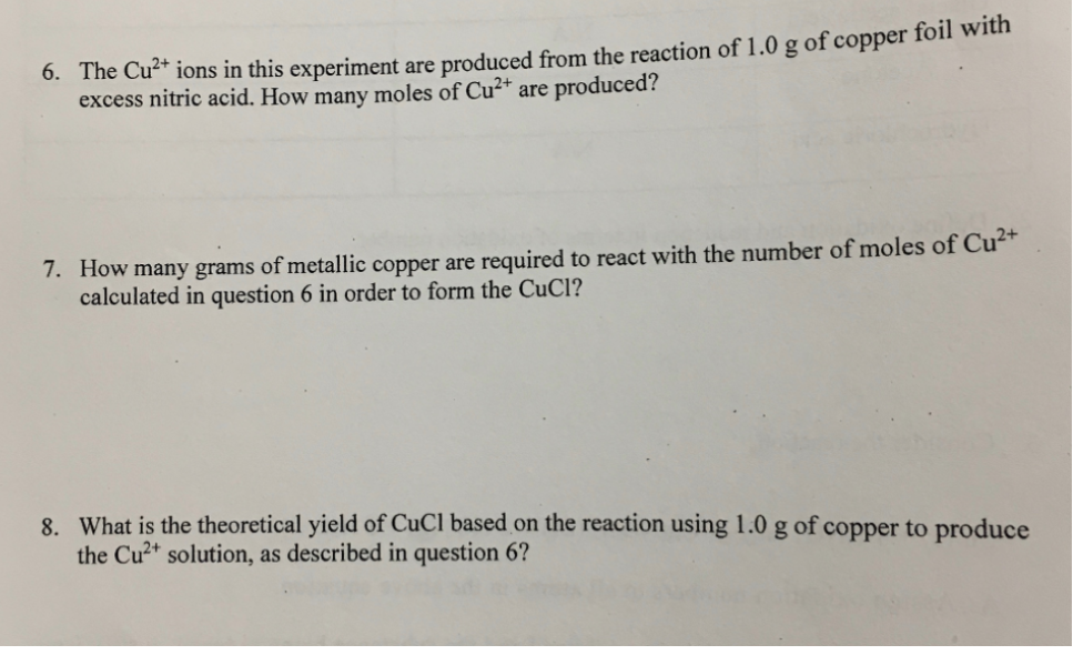 Solved 6. The Cu2 ions in this experiment are produced from | Chegg.com