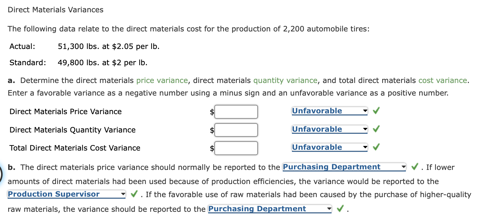 Solved Direct Materials Variances The following data relate | Chegg.com