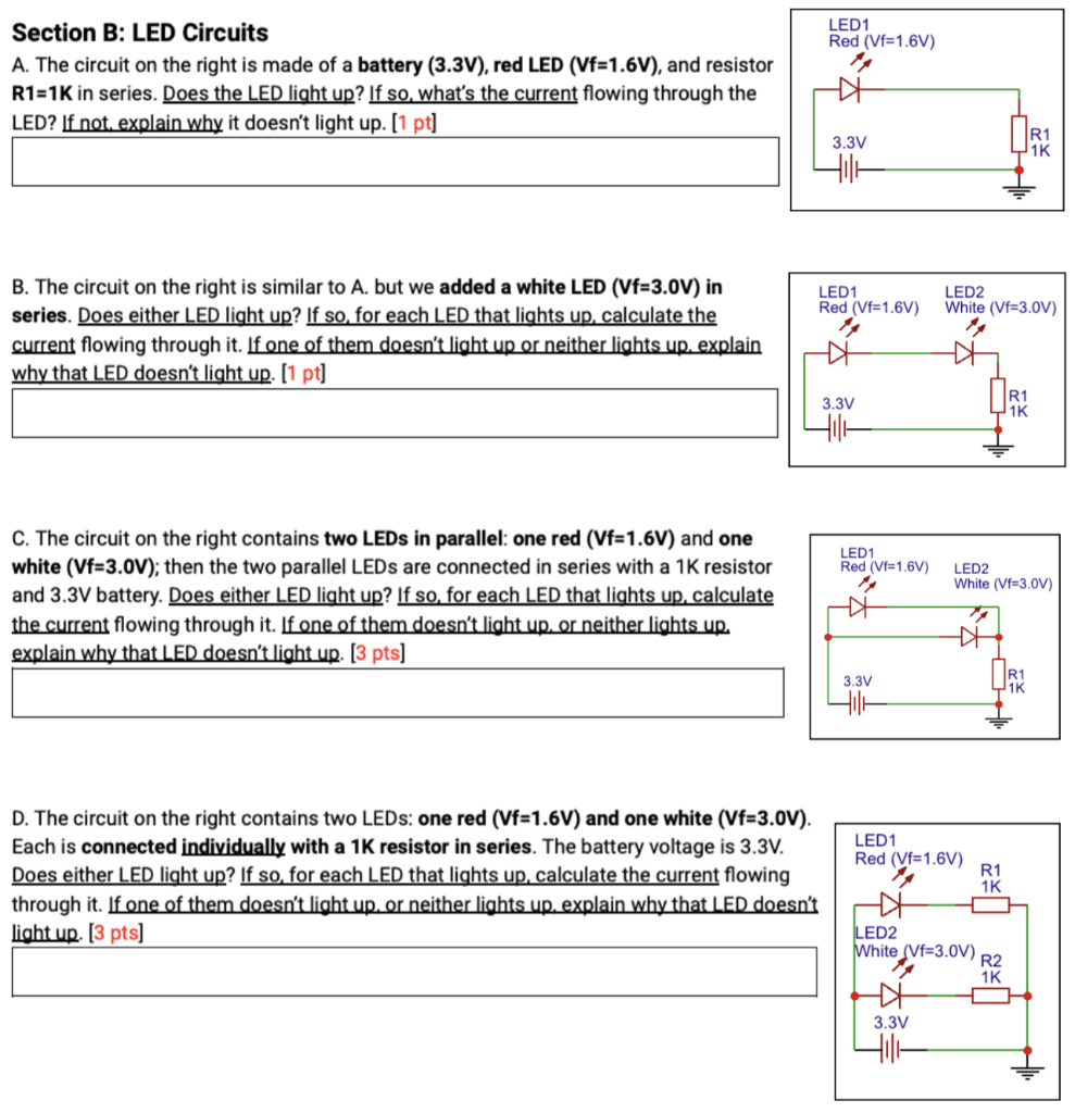 Solved Section B: LED Circuits A. The circuit on the right | Chegg.com