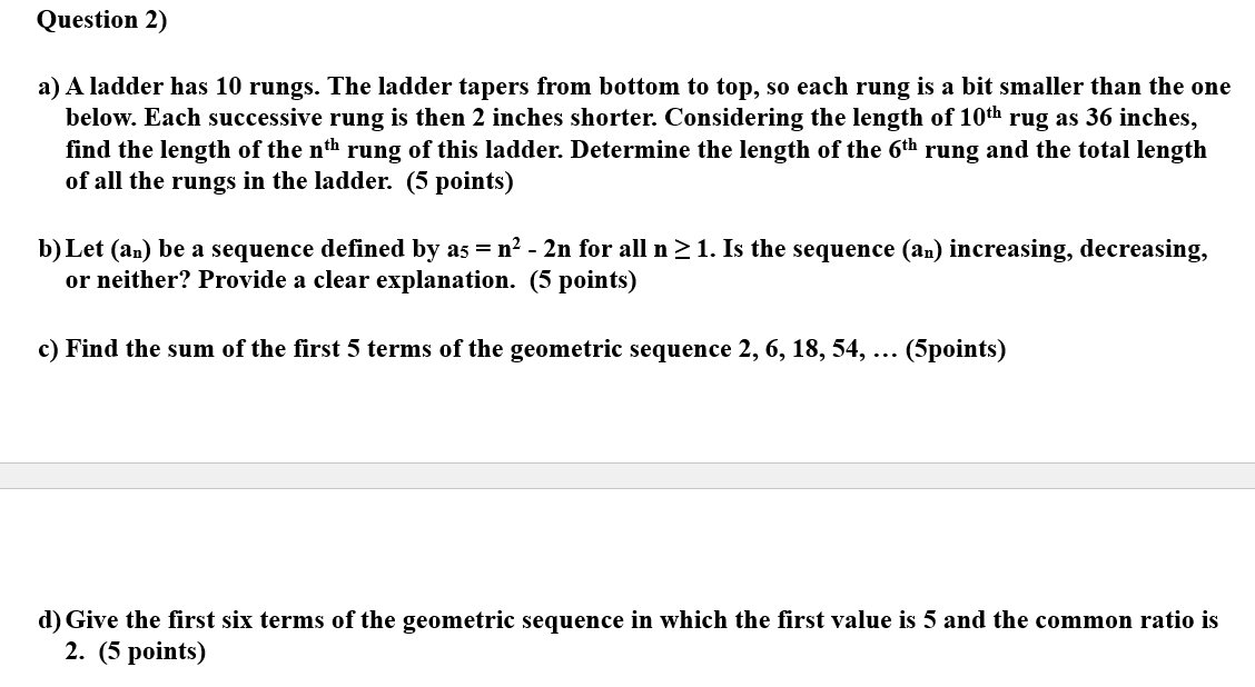 Solved a) A ladder has 10 rungs. The ladder tapers from | Chegg.com