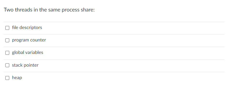 Solved Two threads in the same process share: file | Chegg.com