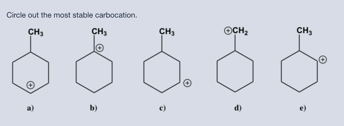 Solved Circle out the most stable carbocation. CH3 CH3 CH3 | Chegg.com