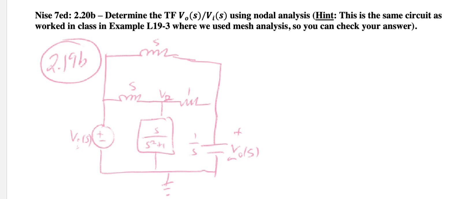 Solved Nise 7ed: 2.20b - ﻿Determine the TF VosVi(s) ﻿using | Chegg.com