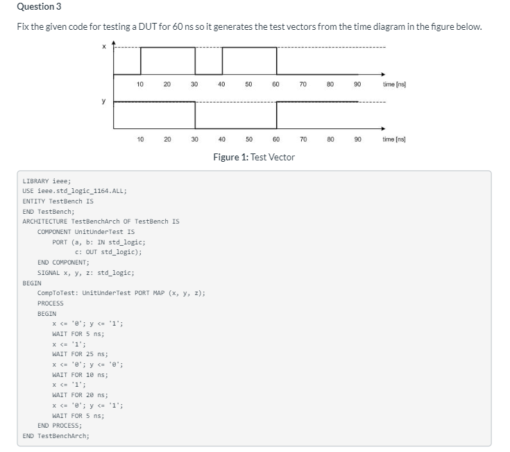 Solved Question 1 Fix the given code for testing a DUT for | Chegg.com