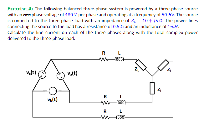 Solved Exercise 4: The following balanced three-phase system | Chegg.com