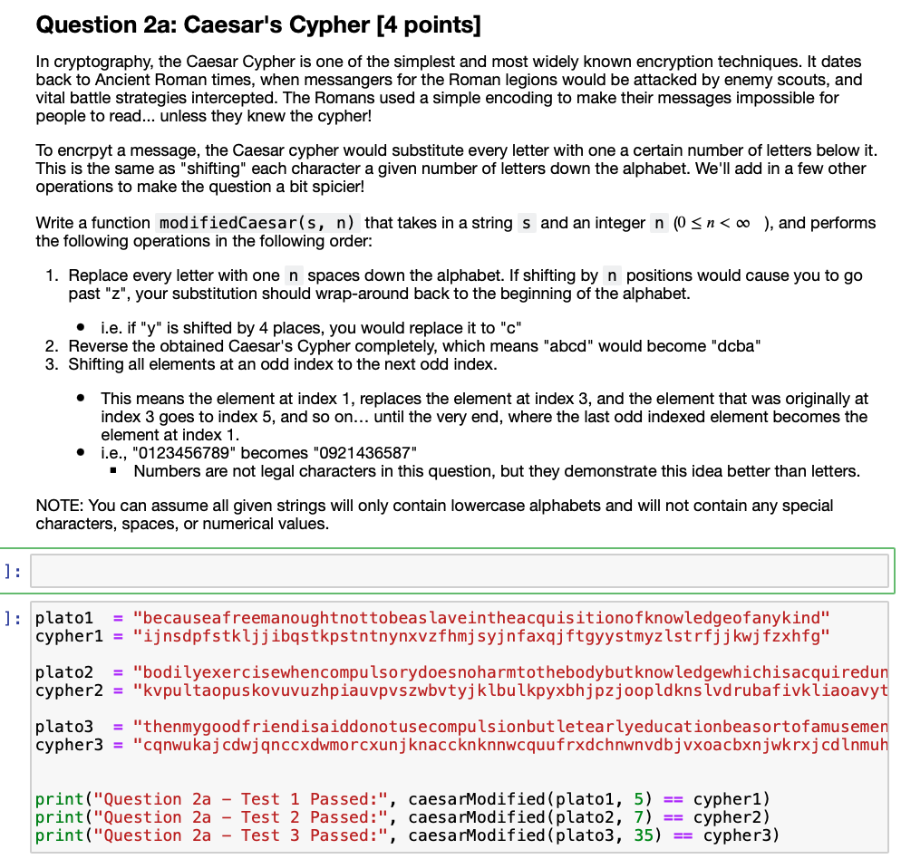 Solved Question 2a: Caesar's Cypher [4 points] In | Chegg.com