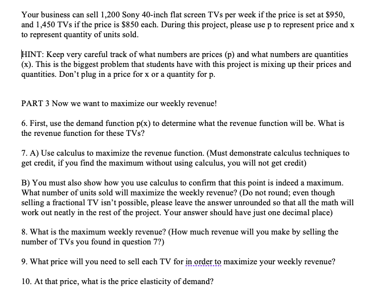 Solved Your business can sell 1,200 Sony 40-inch flat screen | Chegg.com