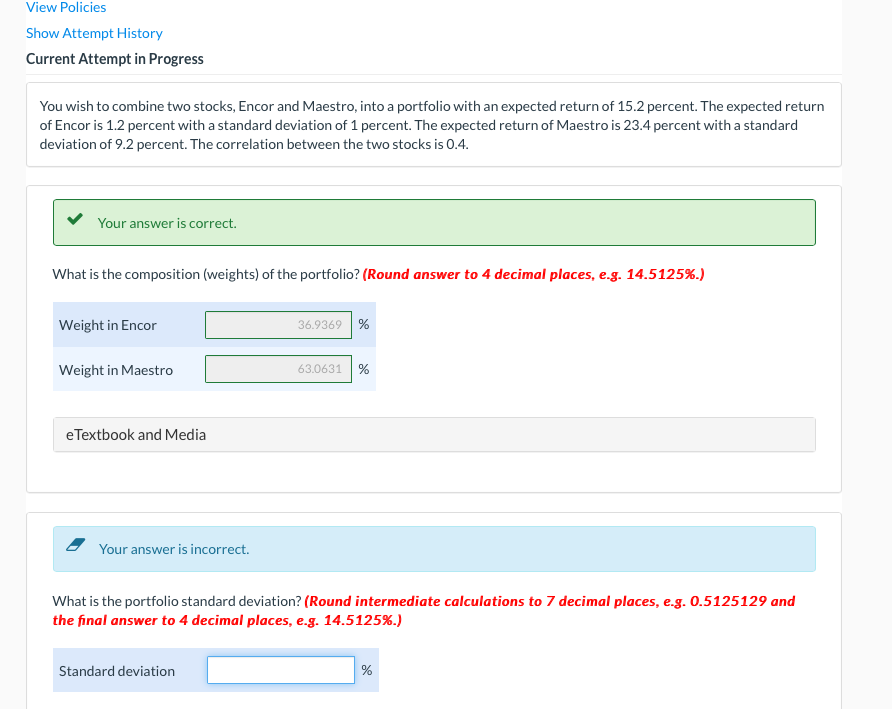 Solved You wish to combine two stocks, Encor and Maestro, | Chegg.com