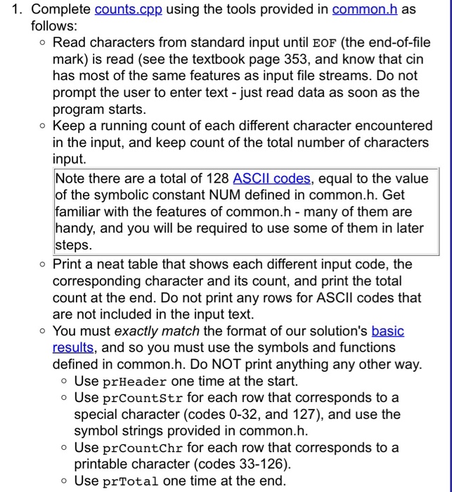Solved 1. Complete counts.cpp using the tools provided in | Chegg.com