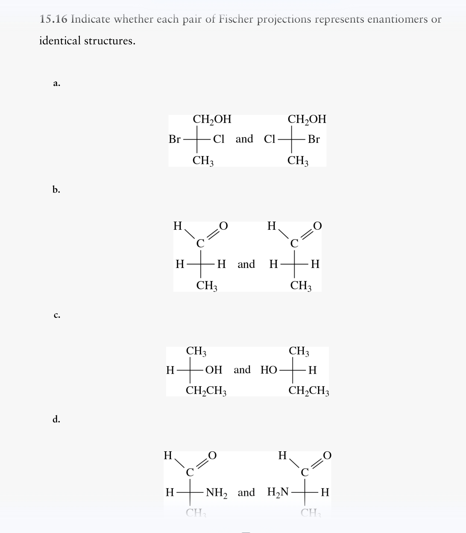 Solved 15.16 Indicate whether each pair of Fischer | Chegg.com