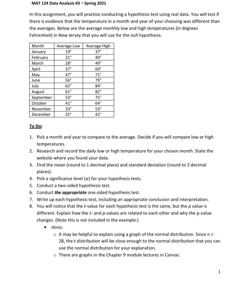 Solved MAT 124 Data Analysis #3 - Spring 2021 In this | Chegg.com