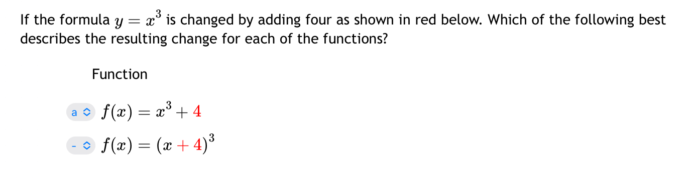 Solved If the formula y=x3 ﻿is changed by adding four as | Chegg.com