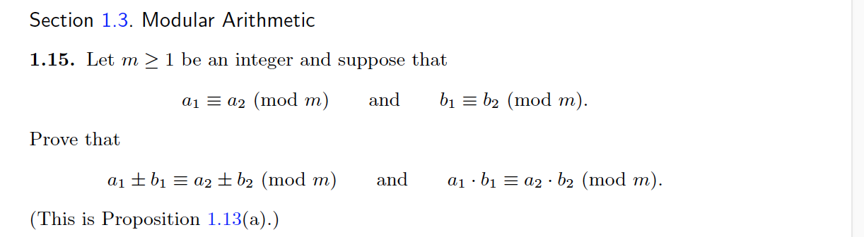 Solved Section 1.3. Modular Arithmetic 1.15. Let m > 1 be an | Chegg.com