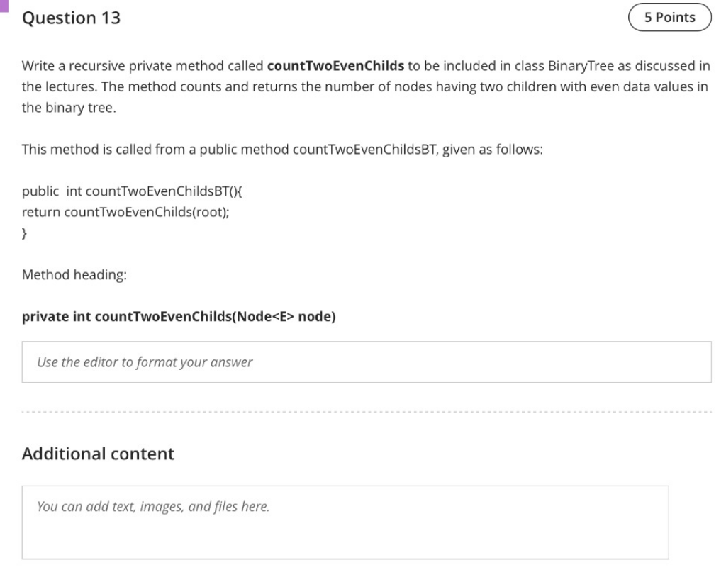 Solved Question 13 5 Points Write a recursive private method | Chegg.com