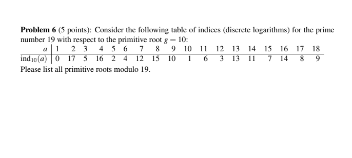 Solved Problem 6 (5 points): Consider the following table of | Chegg.com