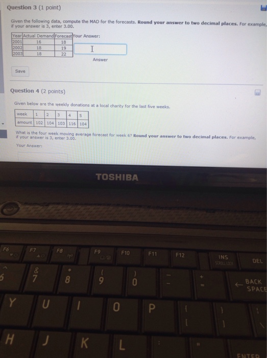 Solved Given the following data, compute the MAD for the | Chegg.com