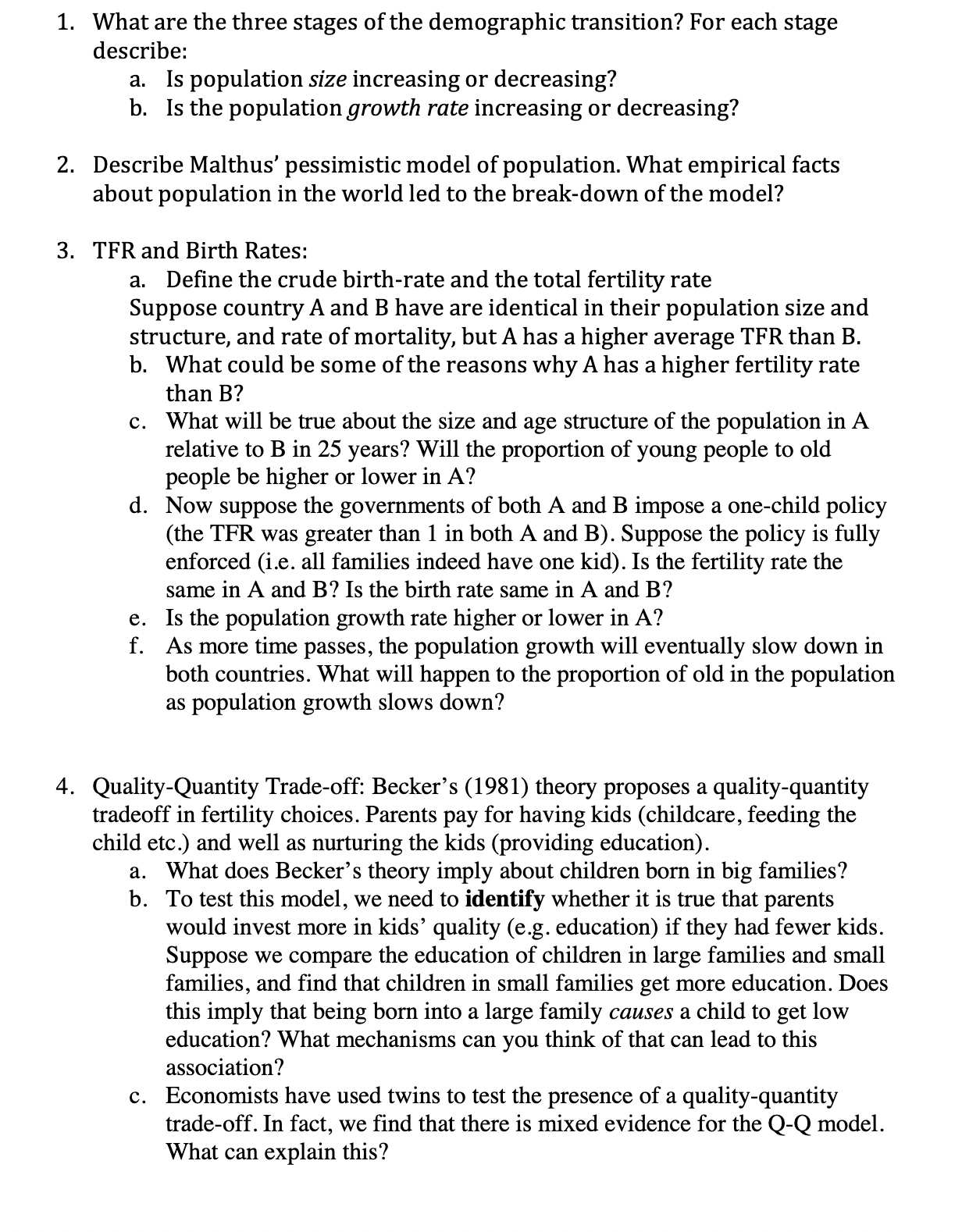 Solved 1. What are the three stages of the demographic | Chegg.com