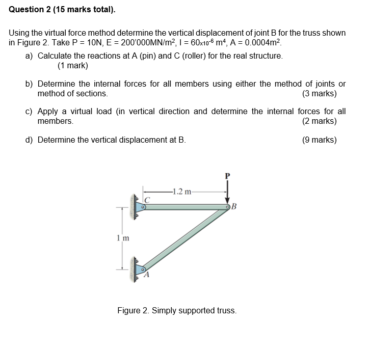 Solved Question 2 (15 marks total). Using the virtual force | Chegg.com