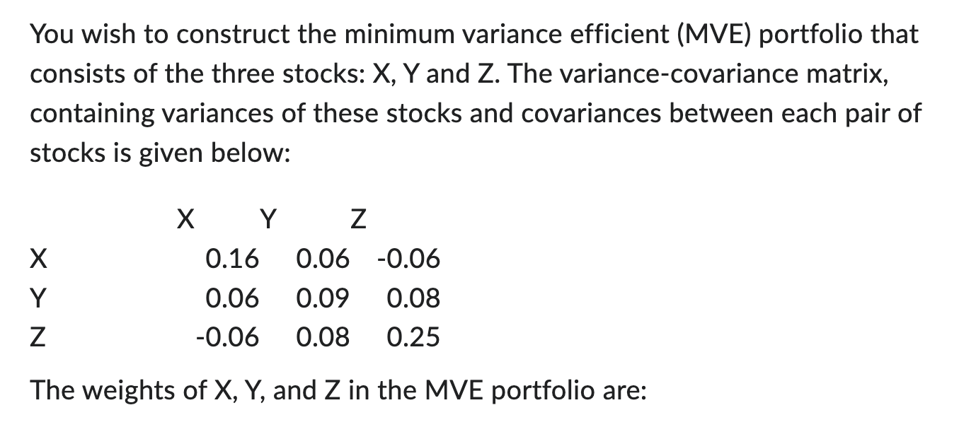You wish to construct the minimum variance efficient | Chegg.com