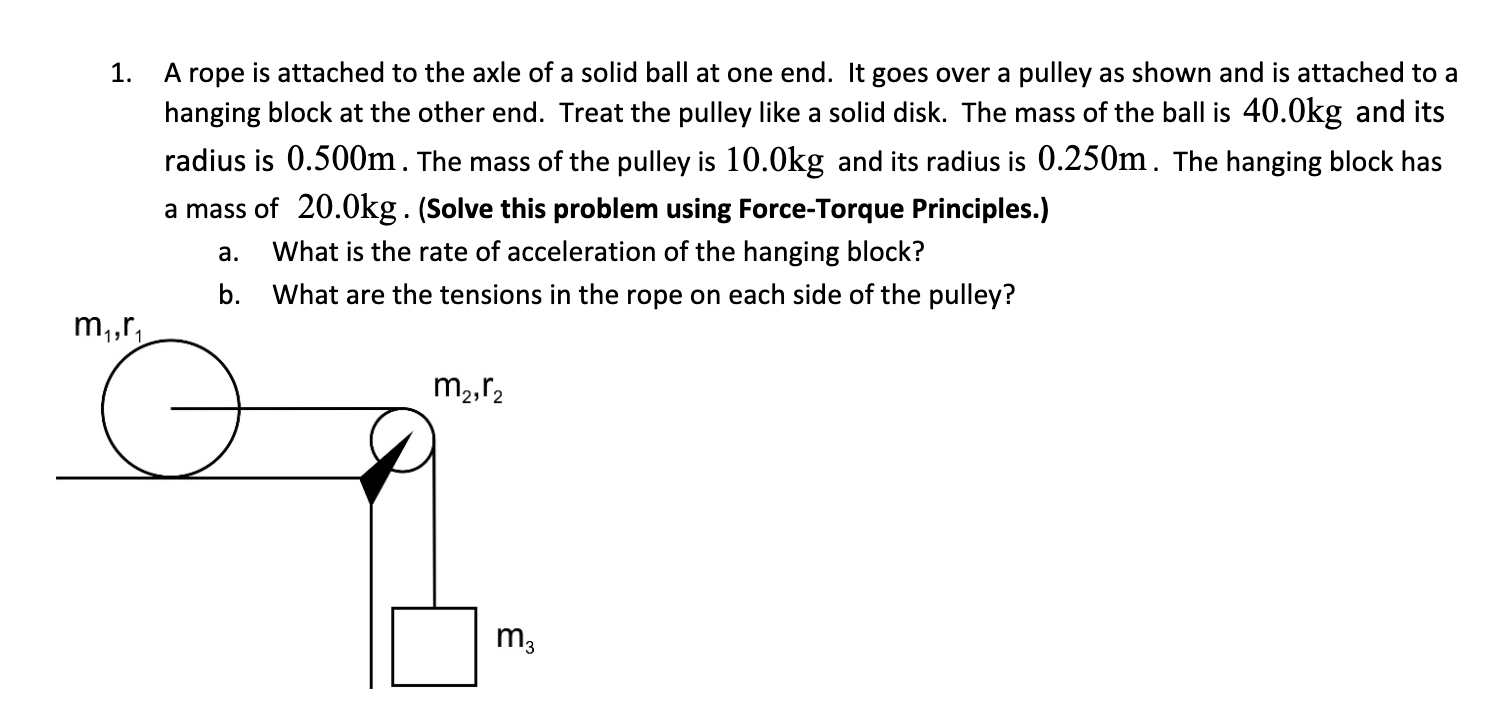 Solved 1. A rope is attached to the axle of a solid ball at | Chegg.com