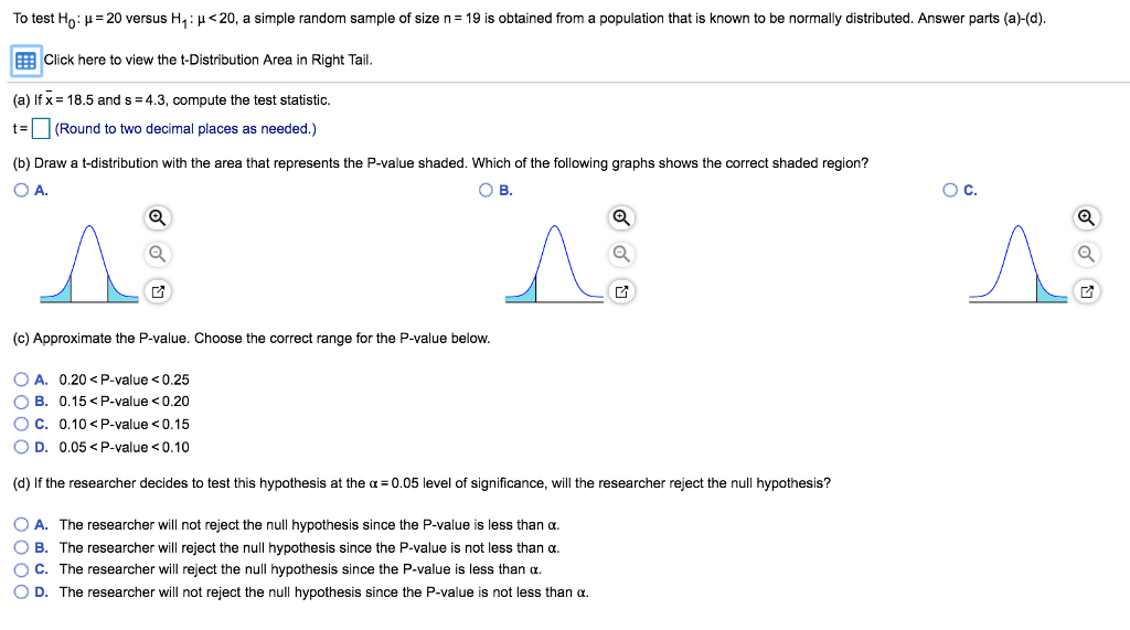 Solved To test H0: μ= 20 versus H1 : μ